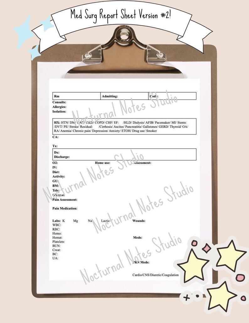 Med Surg Report Sheet Version 2! Nursing Student, New Graduate, Nursing ...