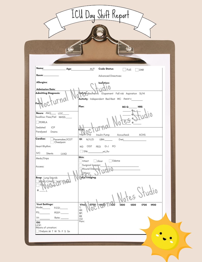 ICU Day/noc Shift Report Template, Nursing Report, Gift for Nurse ...