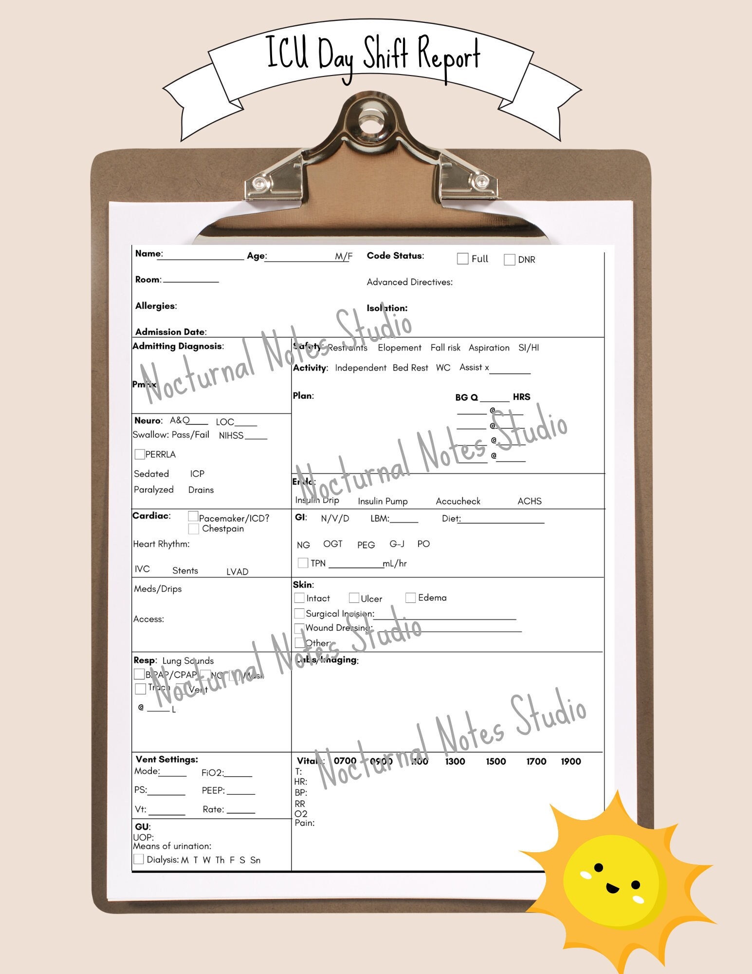 ICU Day/noc Shift Report Template, Nursing Report, Gift for Nurse ...