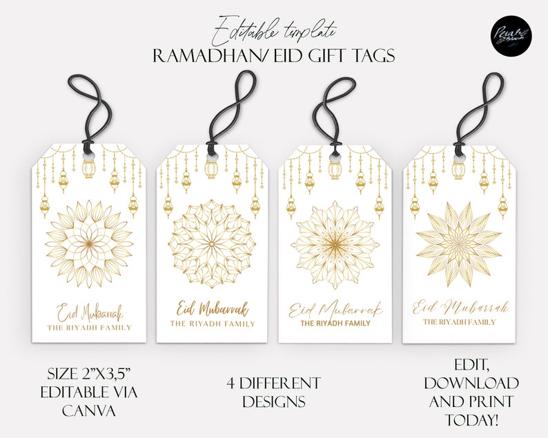 Editable Eid Tags, Gold Eid Mubarak Tags, Instant Download Printable ...