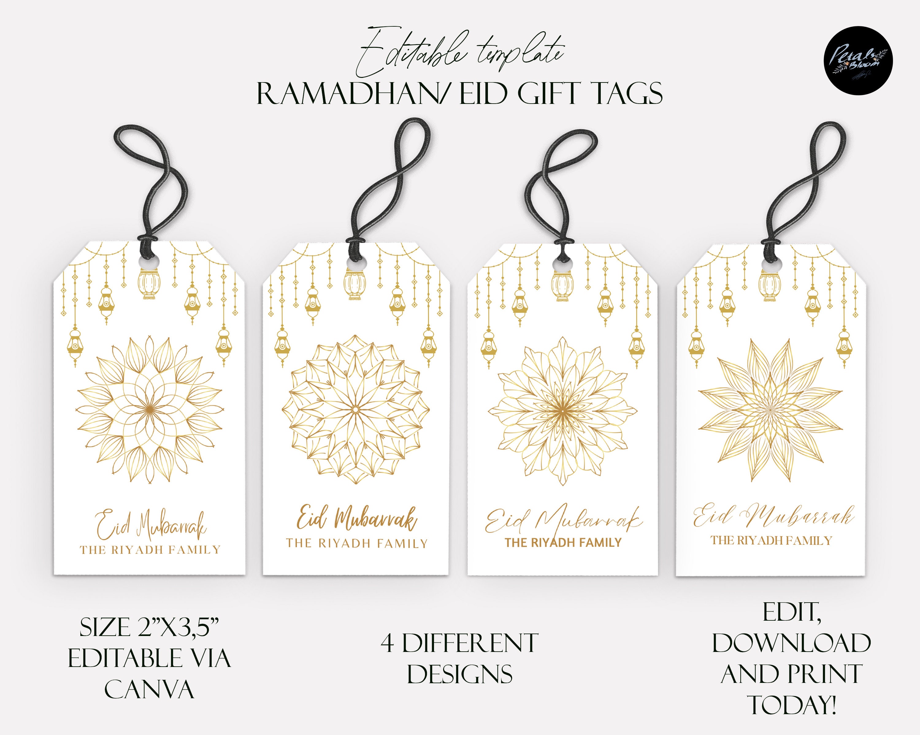 Editable Eid Tags, Gold Eid Mubarak Tags, Instant Download Printable ...