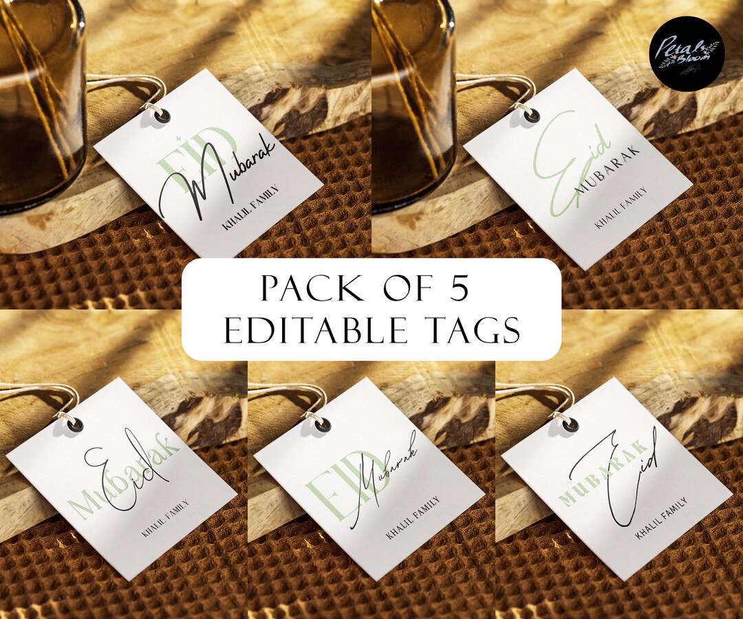 Editable Eid Tags, Modern Aesthetic Eid Mubarak Tags, Instant Download ...