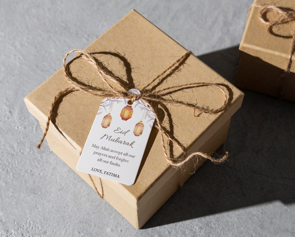 Eid Mubarak Tags Editable Eid Tags With Floral and Lantern Illustration ...