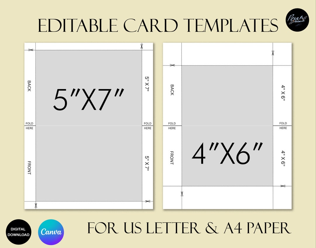 Editable Blank Card Templates for CANVA, 5"x7" & 4"x6", Foldable Card ...
