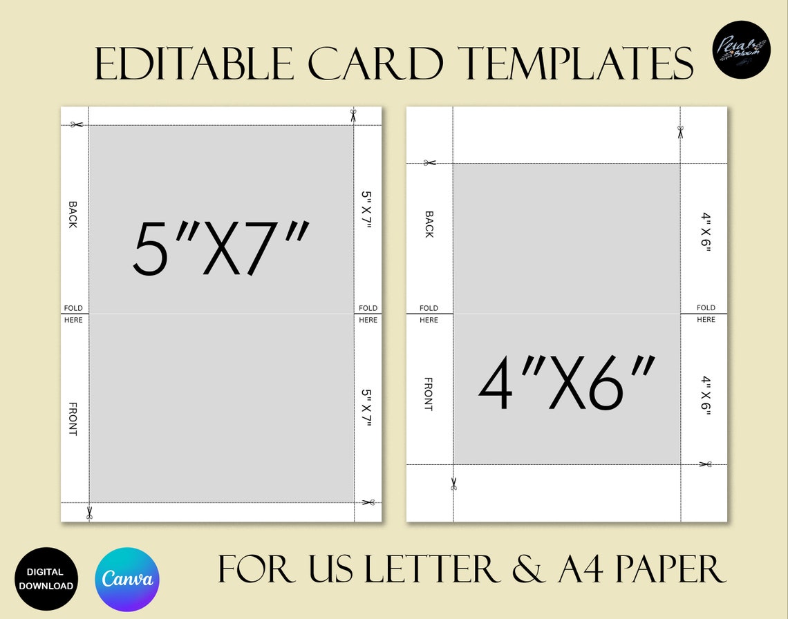 Editable Blank Card Templates for CANVA, 5"x7" & 4"x6", Foldable Card ...