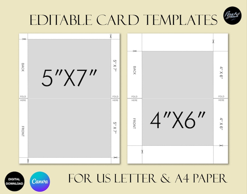 Editable Blank Card Templates for CANVA, 5"x7" & 4"x6", Foldable Card ...