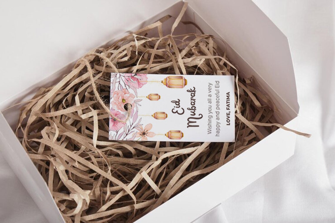 Eid Mubarak Tags Editable Eid Tags With Floral and Lantern Illustration ...