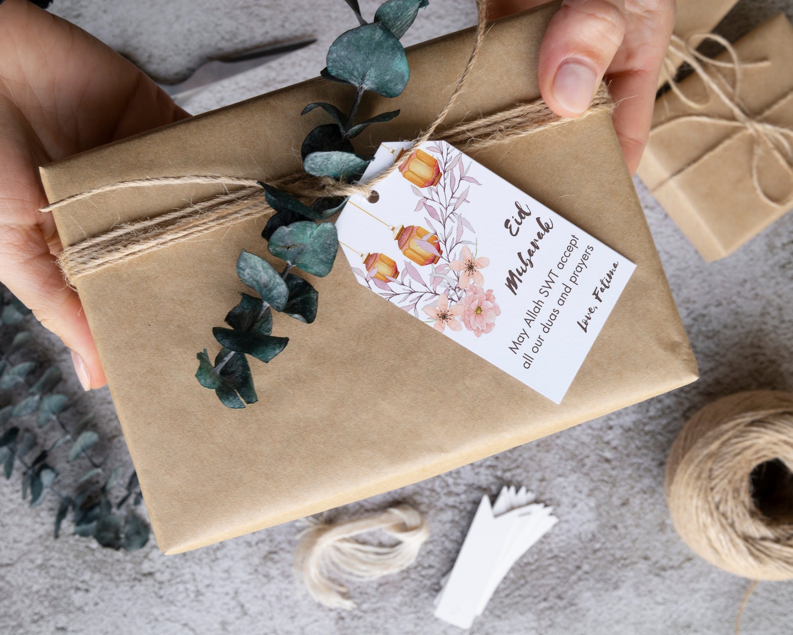 Eid Mubarak Tags Editable Eid Tags With Floral and Lantern Illustration ...