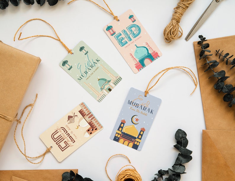 Eid Mubarak Tags, Eid Gift Tags, Modern Aesthetic Eid Mubarak Tags ...