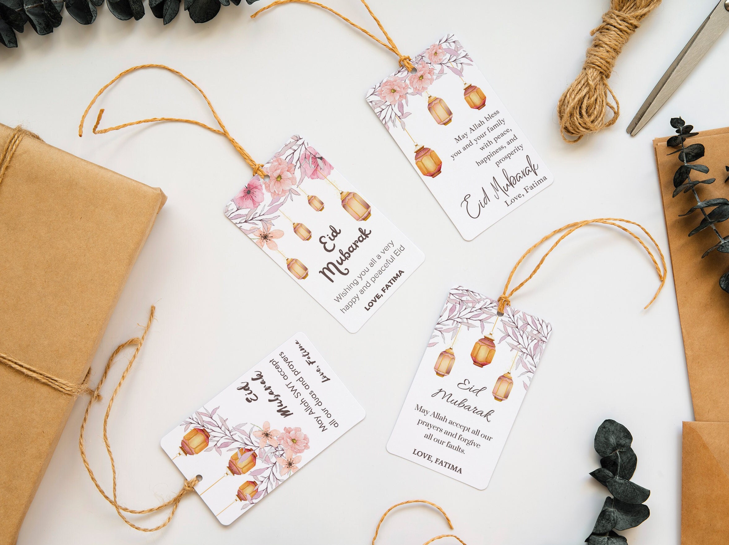 Eid Mubarak Tags Editable Eid Tags With Floral and Lantern - Etsy