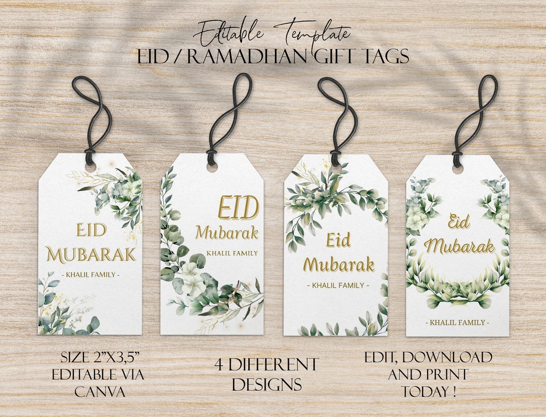 Eid Mubarak Tags - Editable Eid Tags With Greenery Gold Watercolor ...