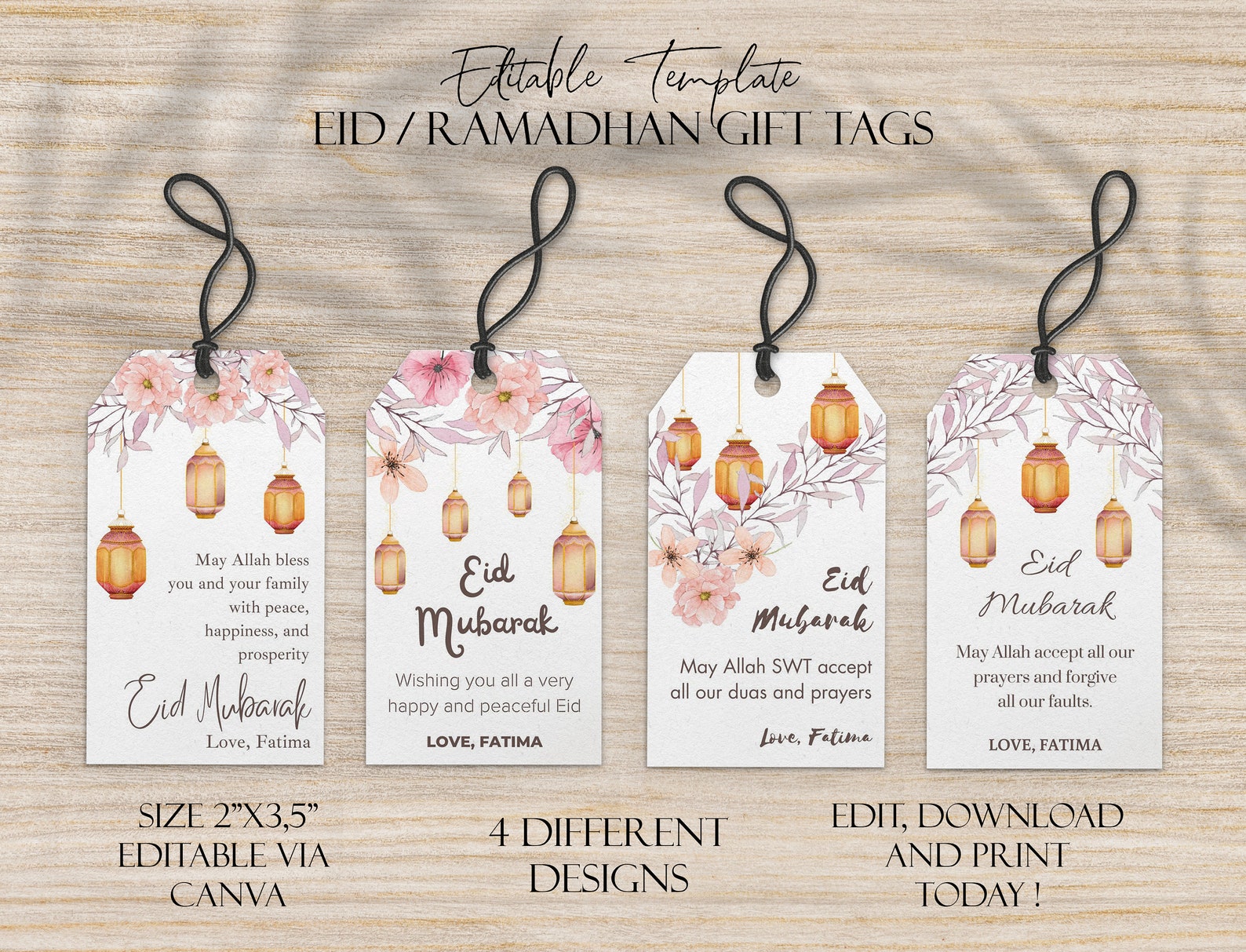 Eid Mubarak Tags Editable Eid Tags With Floral and Lantern Illustration ...