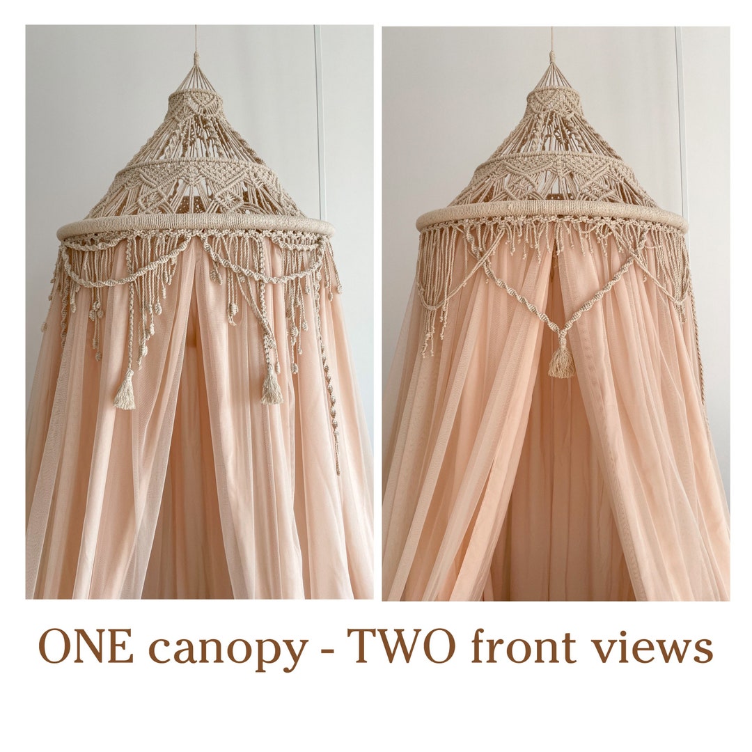 Canopy Bed Boho Curtains. Girl Nursery Canopy. Macrame Twin Bed Canopy ...