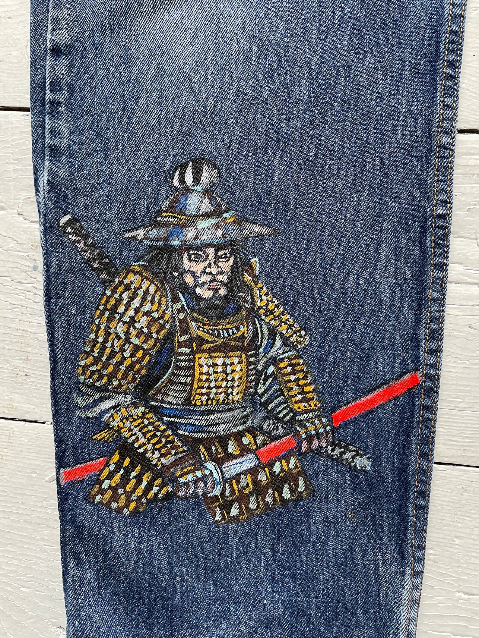 Reworked Denim Samurai Jeans, Sashimi Embroidery, Jeans, Mens Size 34 ...