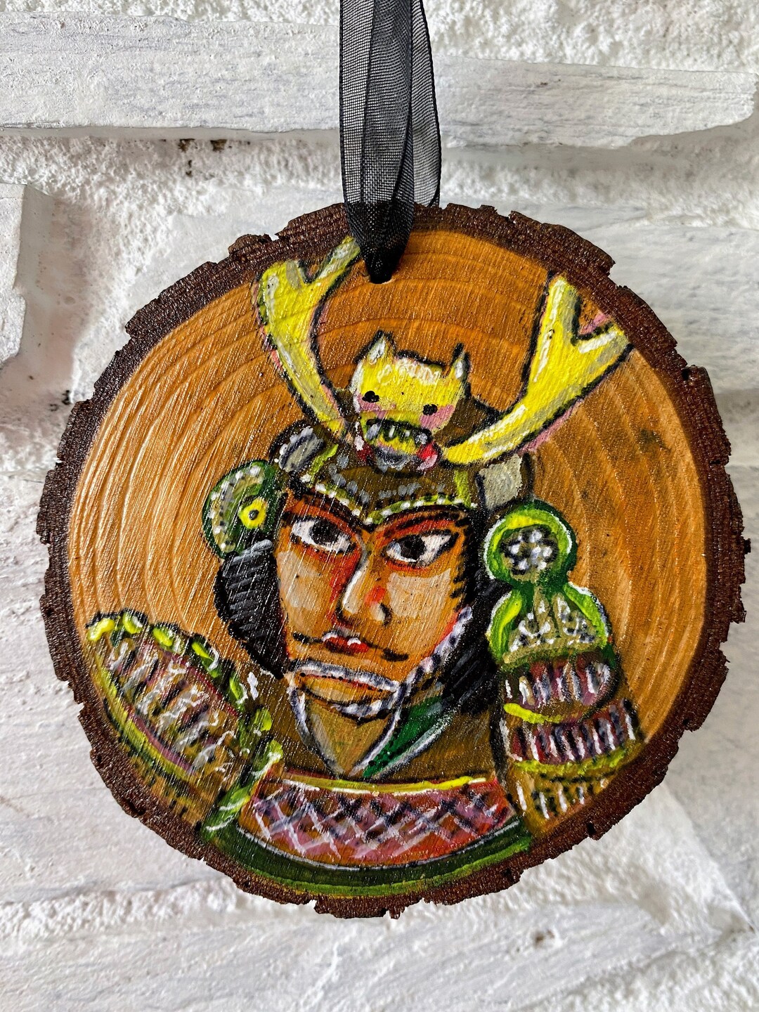 Samurai Wood Slice , Hand Painted. Japanese , Custom Design, Martial ...