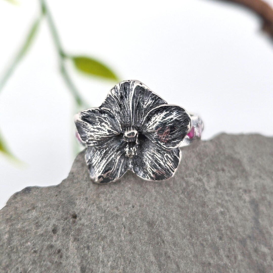 Orchid Ring in Fine Silver With Cubic Zirconia, Handmade, Unique Piece ...