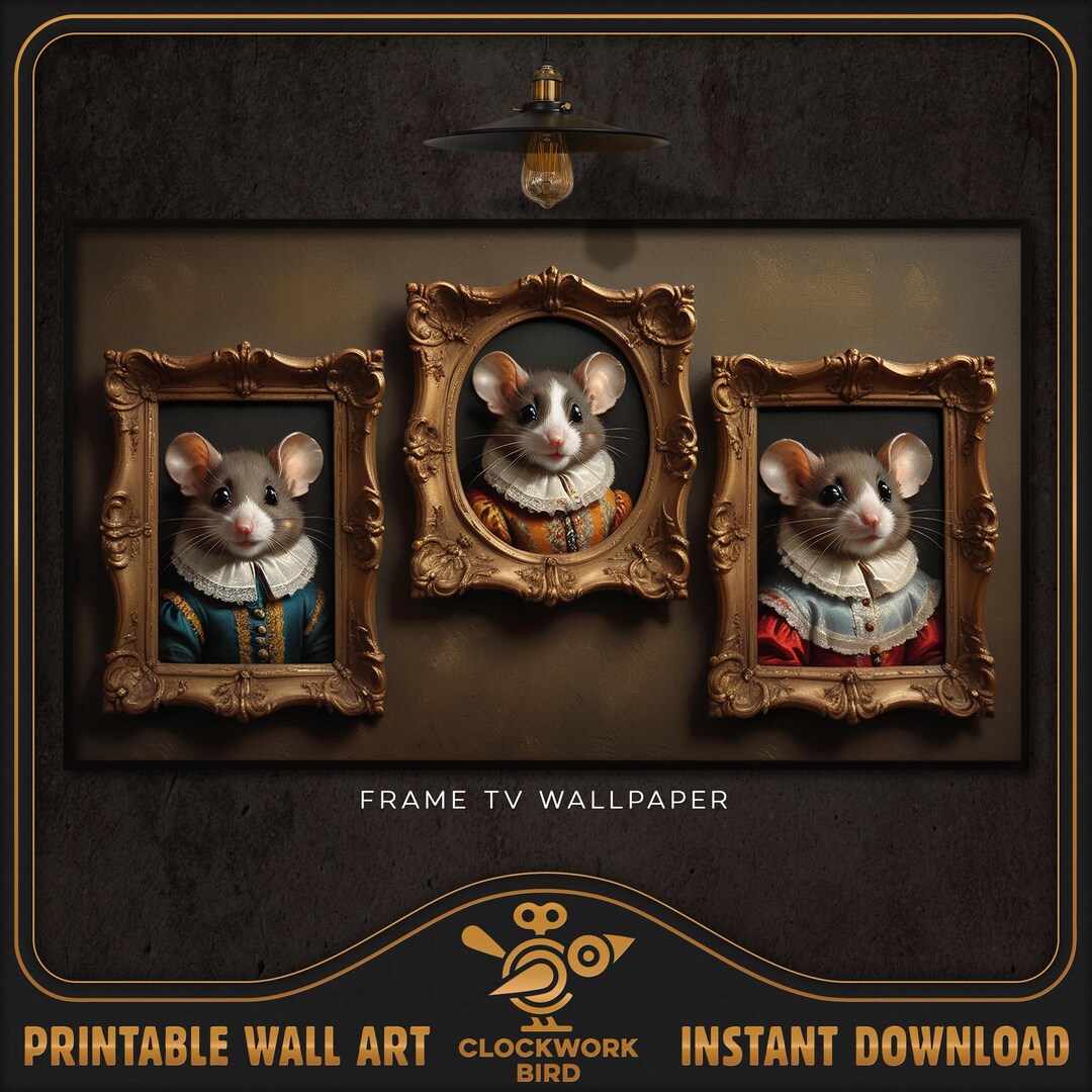 Cute Mouse Family Portraits, Frame TV Art, Hanged Baroque Style Digital ...
