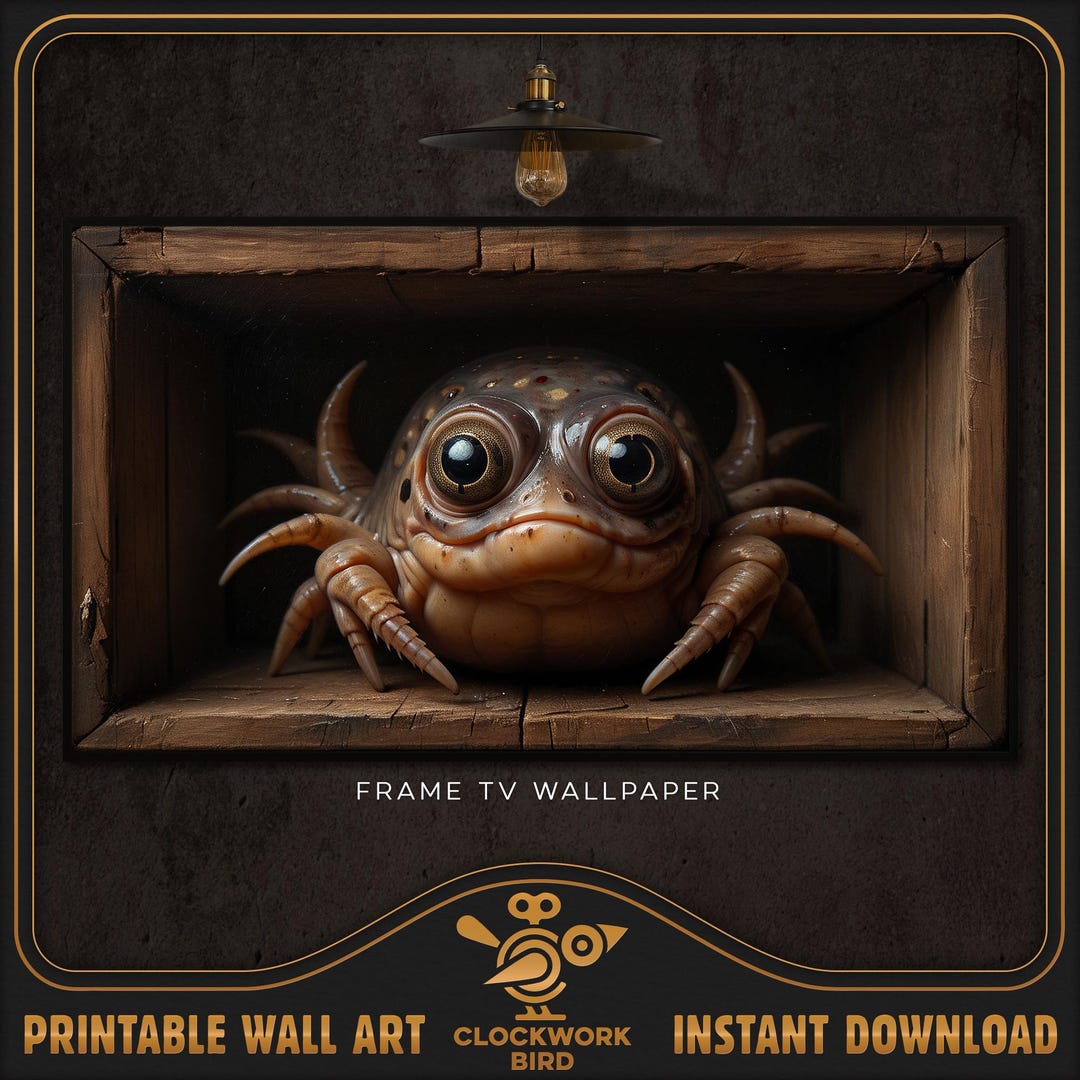 Monster in a Box, Scary Crate, Frame TV Art, Whimsical / Horror / Sci ...