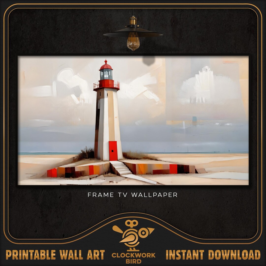 Lighthouse Ocean Beach Frame TV Art: Modern Abstract Oil Painting ...