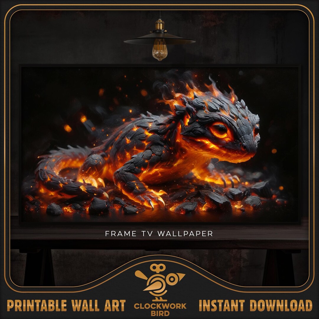 Fireplace - Burning Salamander - Frame TV Art, Classic Style Digital ...