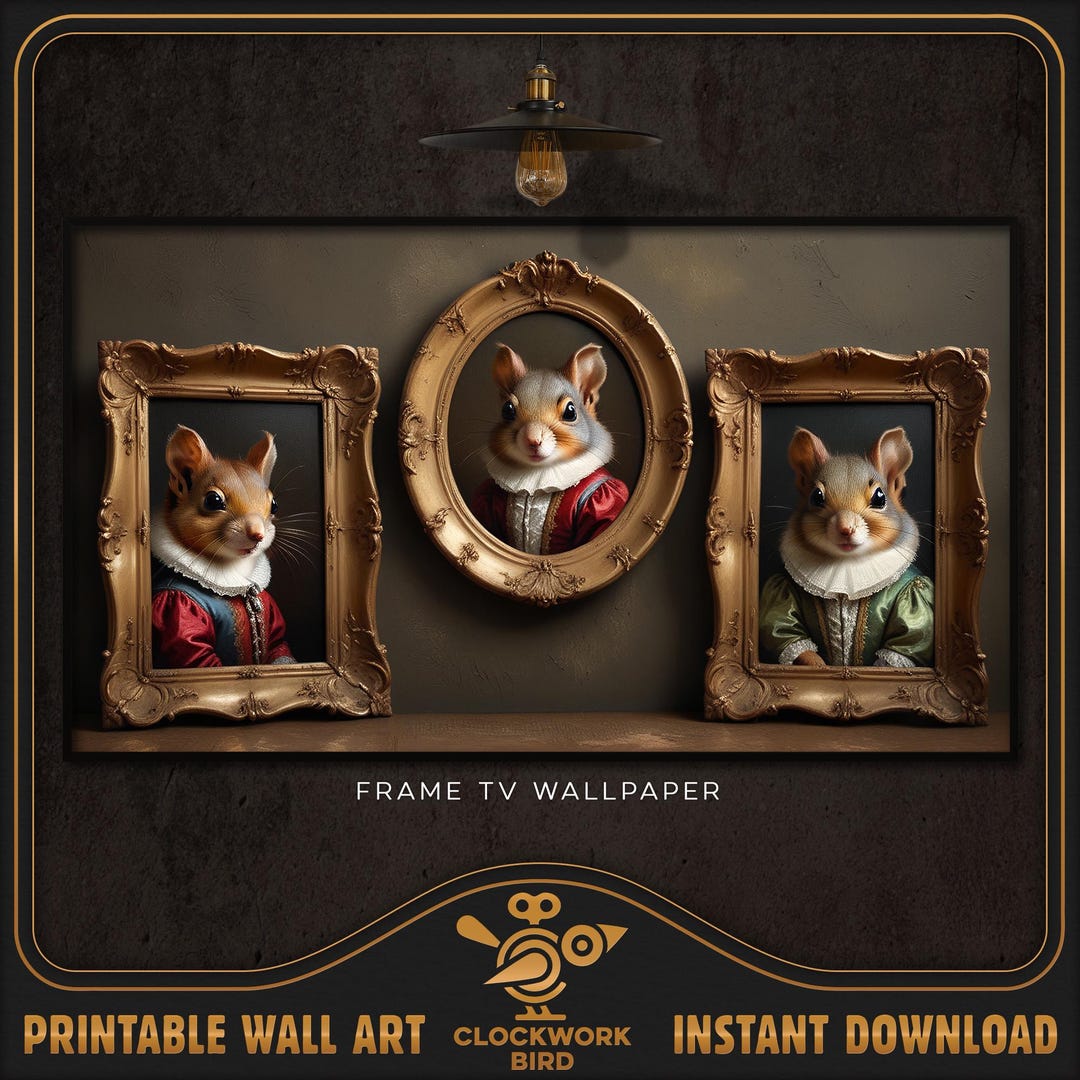 Cute Squirrel Family Portraits, Frame TV Art, Hanged Baroque Style ...