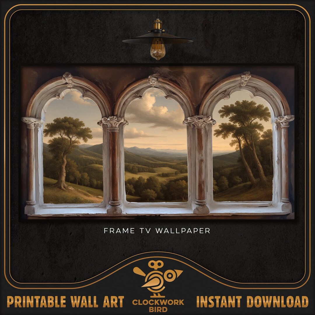 Hilly Landscape Through Medieval Window - Frame TV Art, Renaissance ...