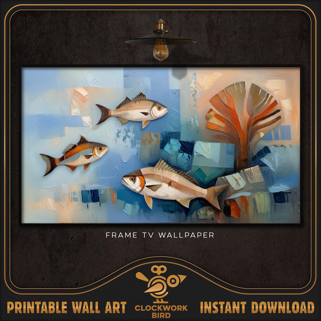 Abstract Aquarium, Coral Reef and Fish. Frame TV Art, Modern Geometric ...