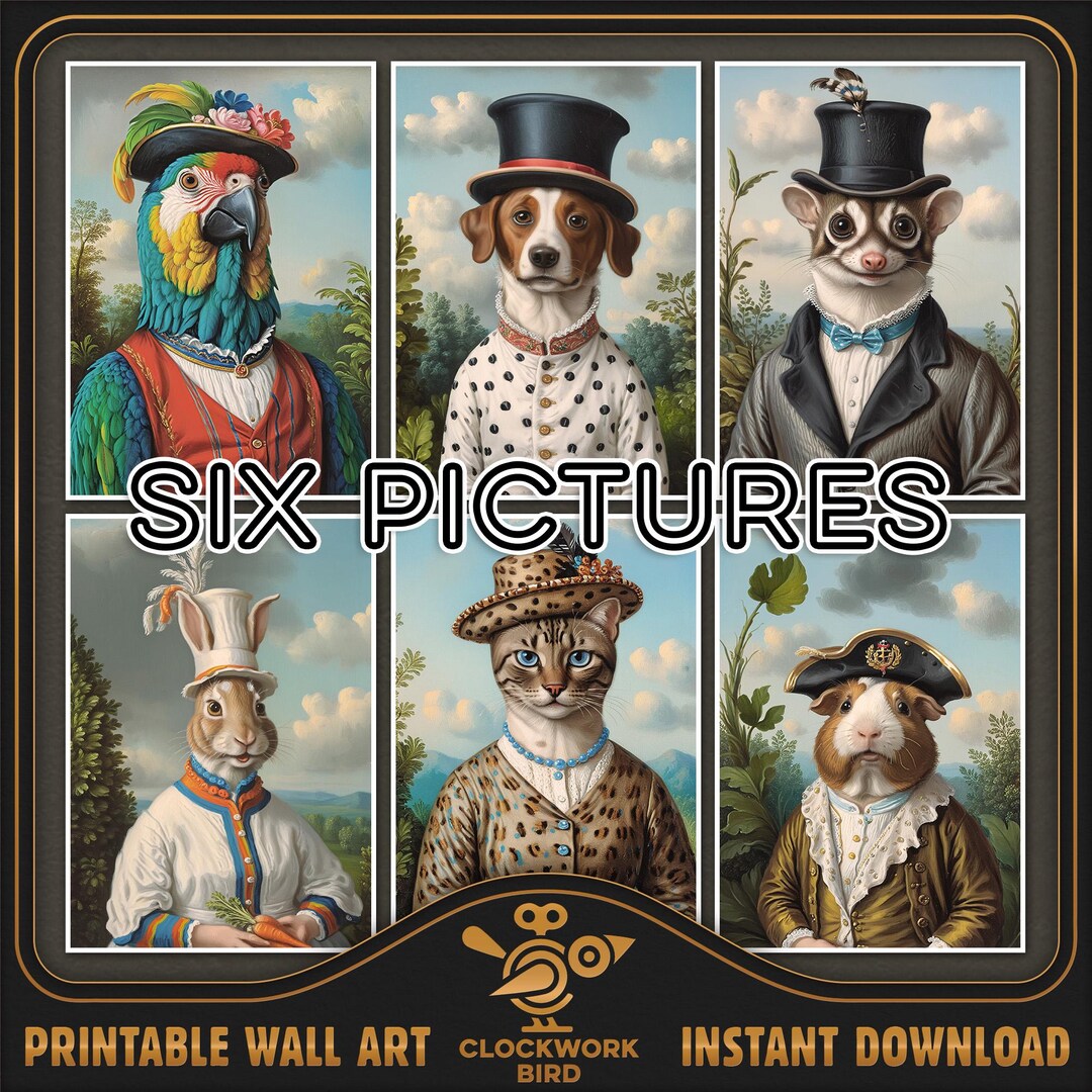 Funny Animal Portraits: Mad Hatter's Pets, Set of 6 (digital Download ...