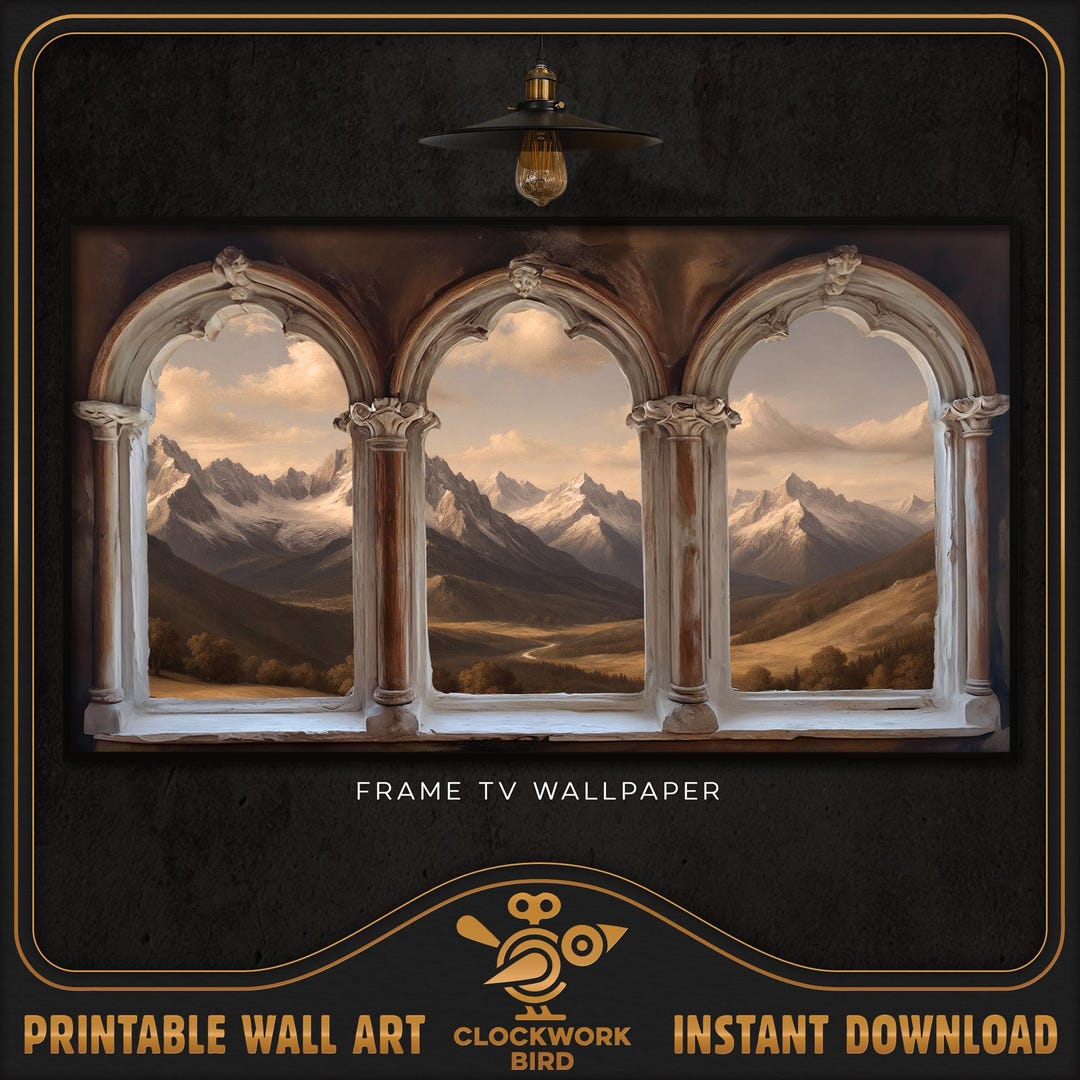 Mountain Landscape Through Medieval Window - Frame TV Art, Renaissance ...