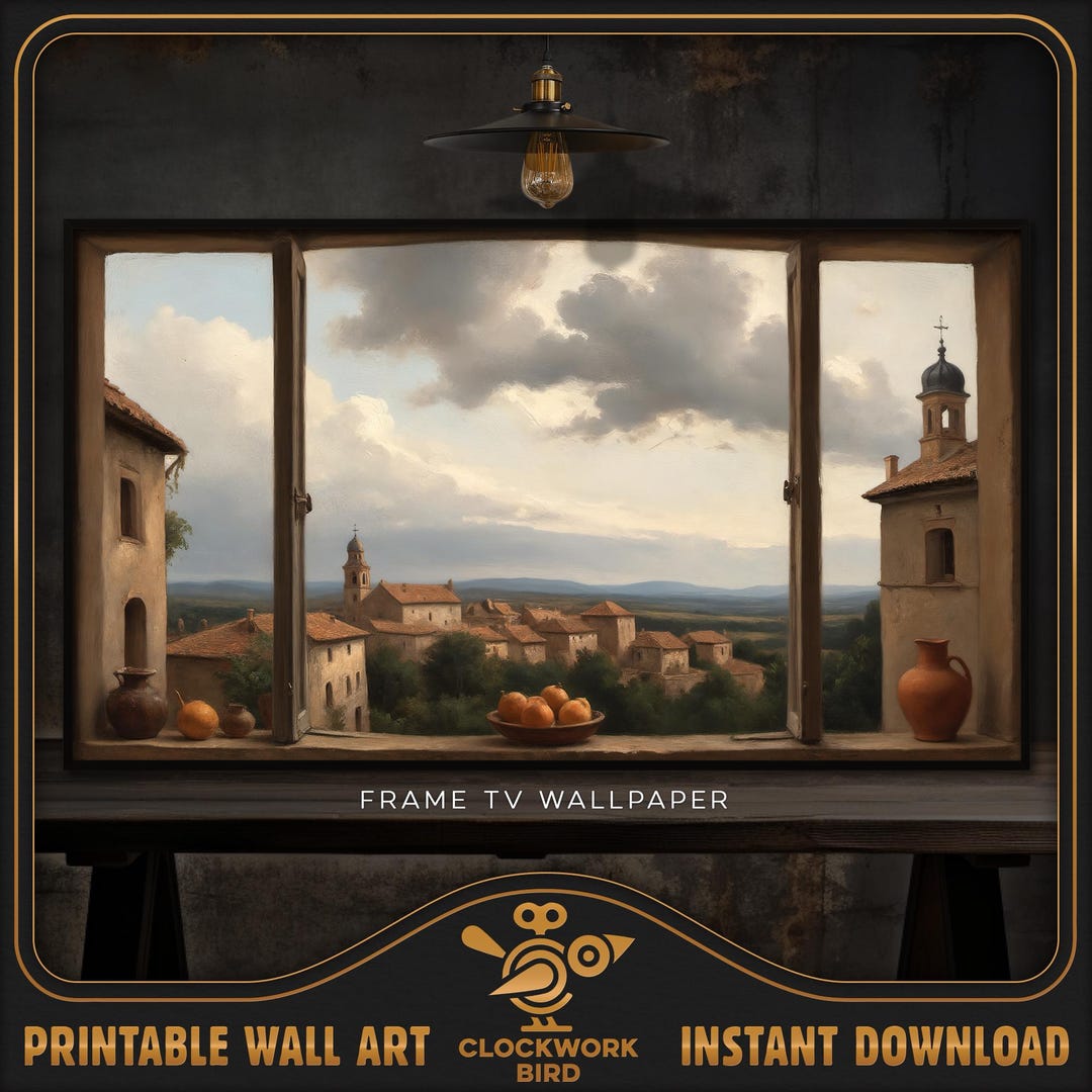 Window With Medieval Townscape - Frame TV Art, Classic Style Digital ...