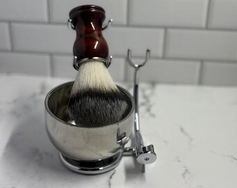 Shave Brush and Bowl Kit W/razor Holder and Shave and Haircut Shaving ...