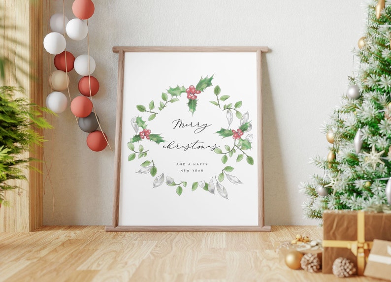 Christmas Wreath Card Printable Original Artwork Christmas - Etsy