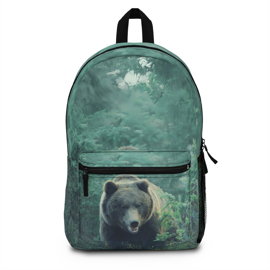 Grizzly Bear in Woods Green Backpack - Etsy
