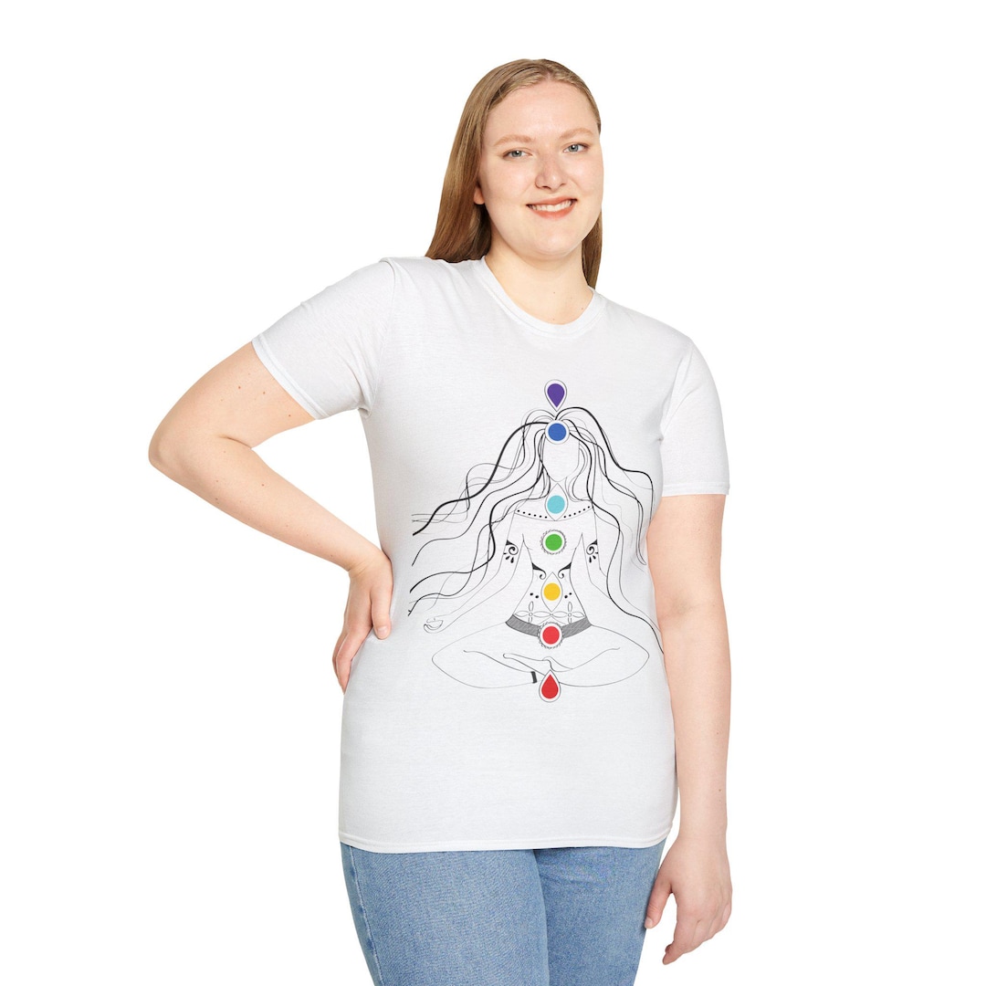 7 Chakras Yoga T-shirt: Long Hair Pose, Spiritual Meditation Gift - Etsy