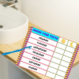 Brush Your Teeth Weekly Tracker Chart for Kids Brush Teeth Chart Weekly ...