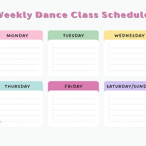 Weekly Dance Class Schedule Template, Digital Printable, Ballet Tap ...