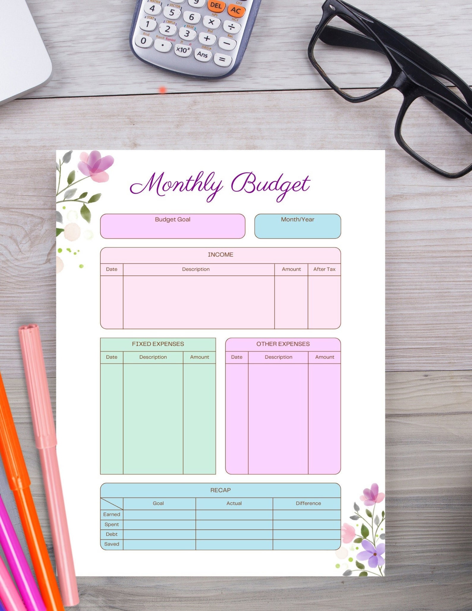 Monthly Budget Planner, Editable Canva Template and Printable PDF ...