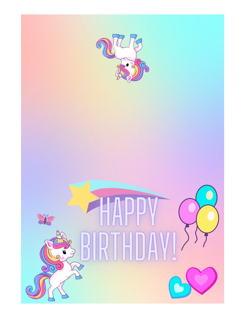 Printable Unicorn Birthday Card Rainbow Colors Instant Digital - Etsy