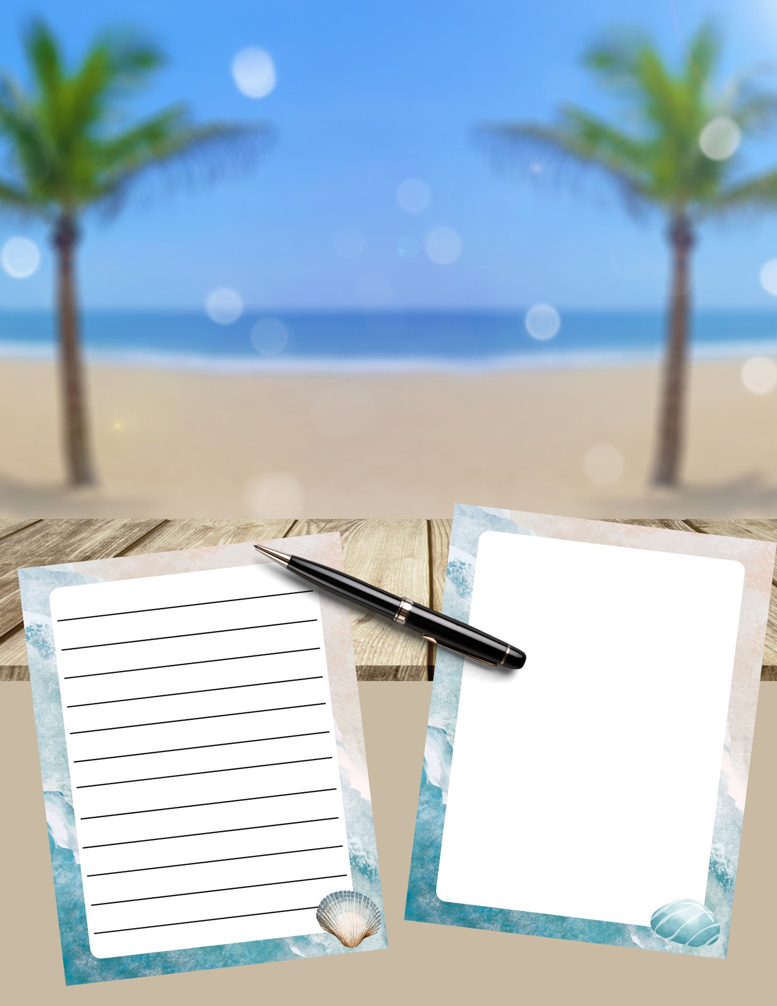 Coastal Beach Themed Stationary, 20 Pages Lined & Unlined With 10 ...