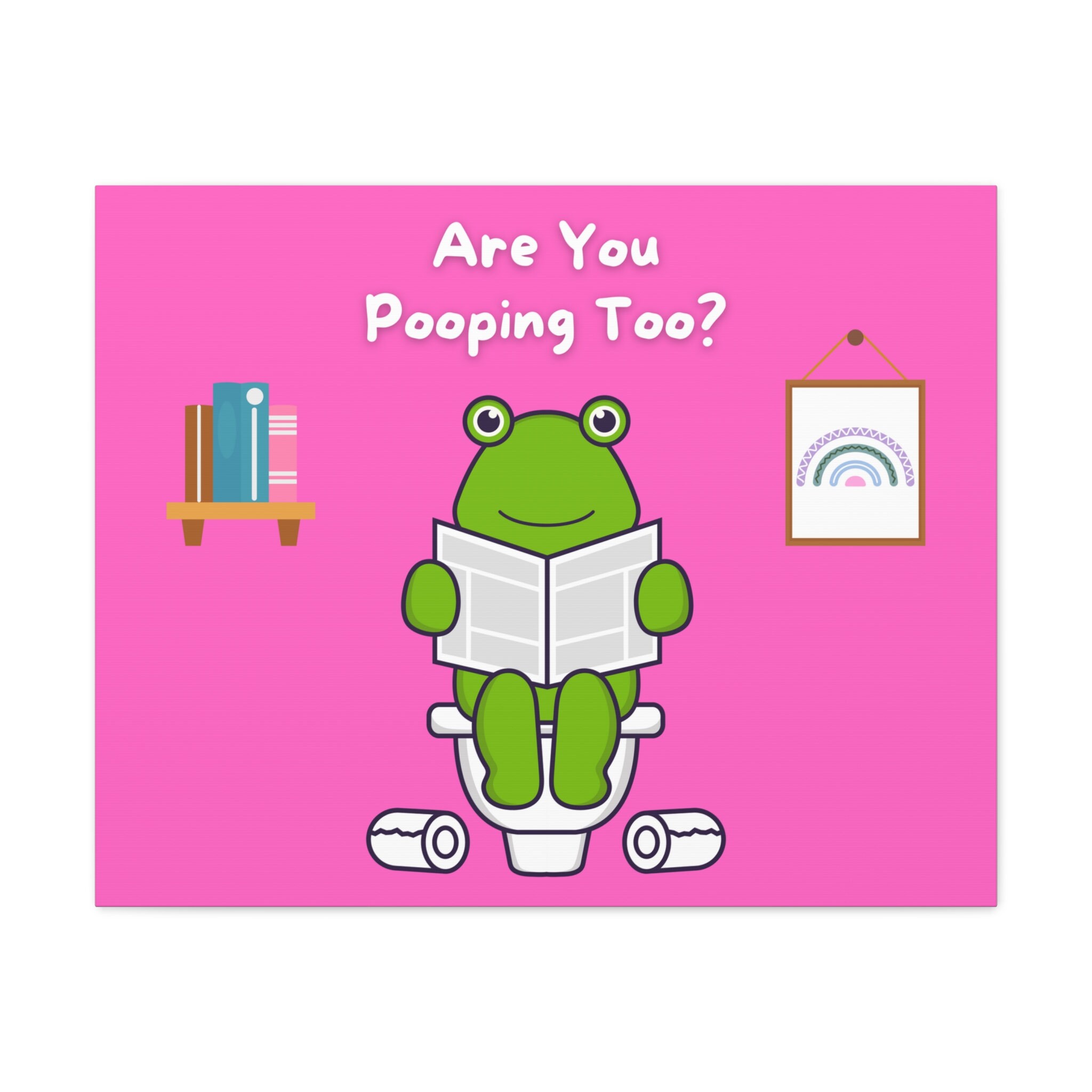 Funny Frog Pooping Canvas Wall Art, Bathroom Frog Gallery Wraps, Loo ...