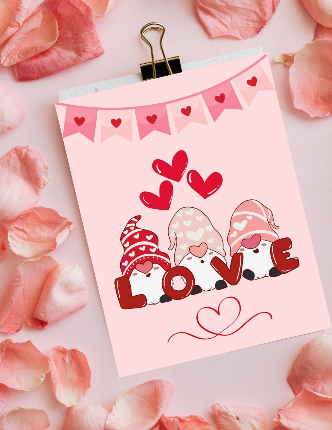 Valentine Gnomes Print, Valentines Printable Digital Art Cute Gnomes ...