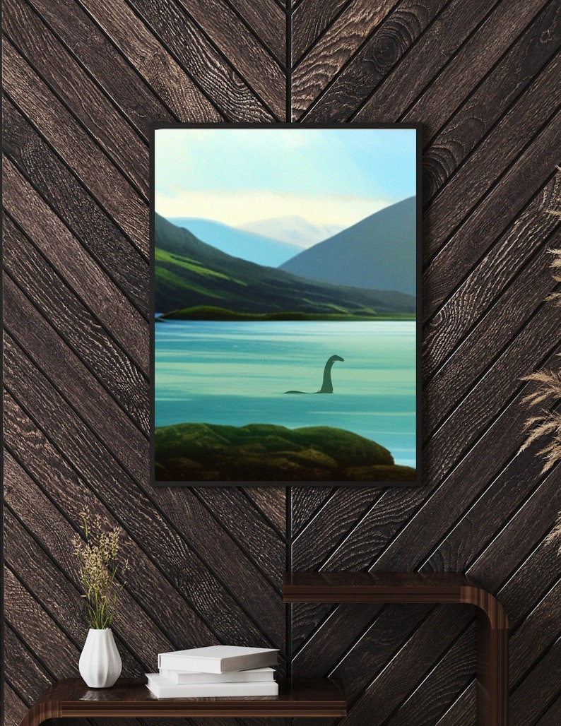 Loch Ness Monster Scotland Vintage Style Digital Wall Art Print Lochness Monster Printable Art ...
