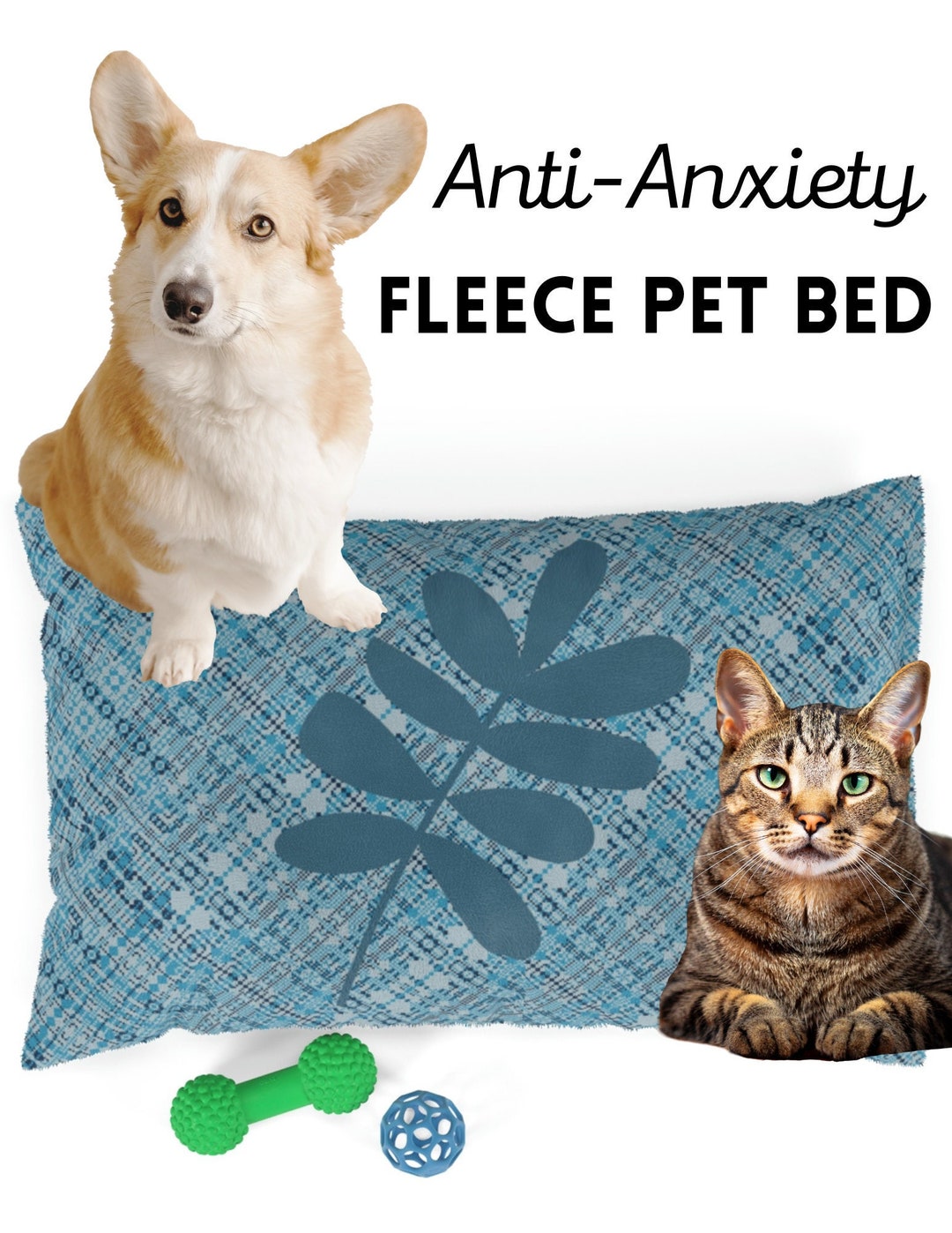 Calming Blue Pet Bed, Anti-anxiety Soft Fleece Bed for Dogs and Cats ...