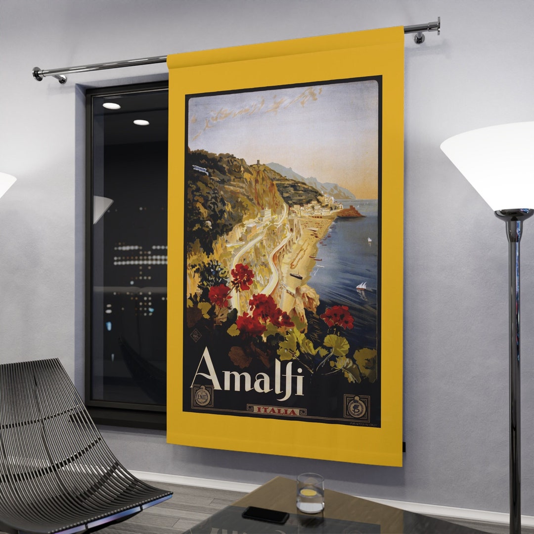 Vintage Amalfi Coast Art Window Curtain 1 Piece, Retro Italy Window ...