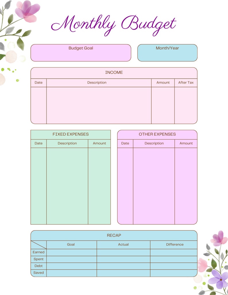 Monthly Budget Planner, Editable Canva Template and Printable PDF ...