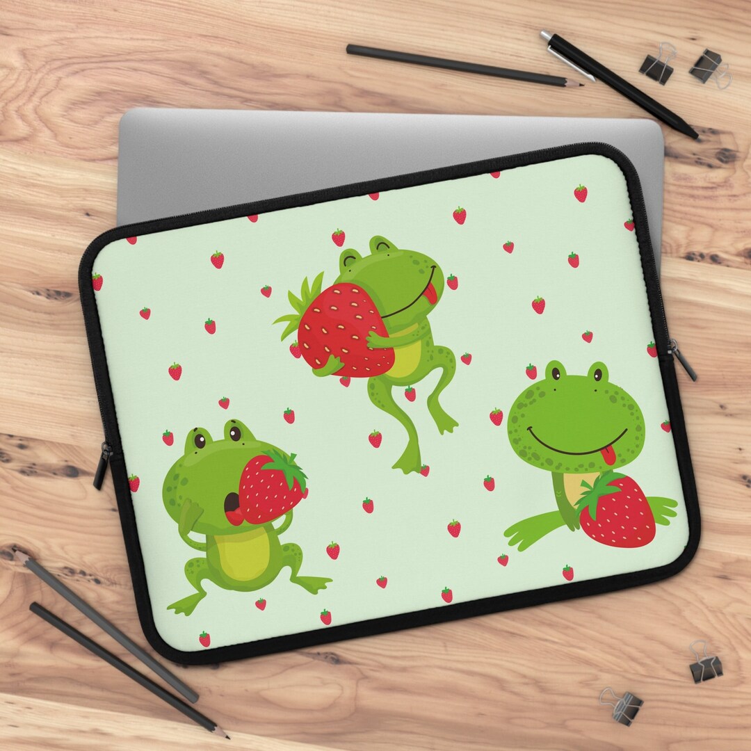 Frogs Eating Strawberries Laptop Sleeve, Laptop Computer Case Bag, Cute ...