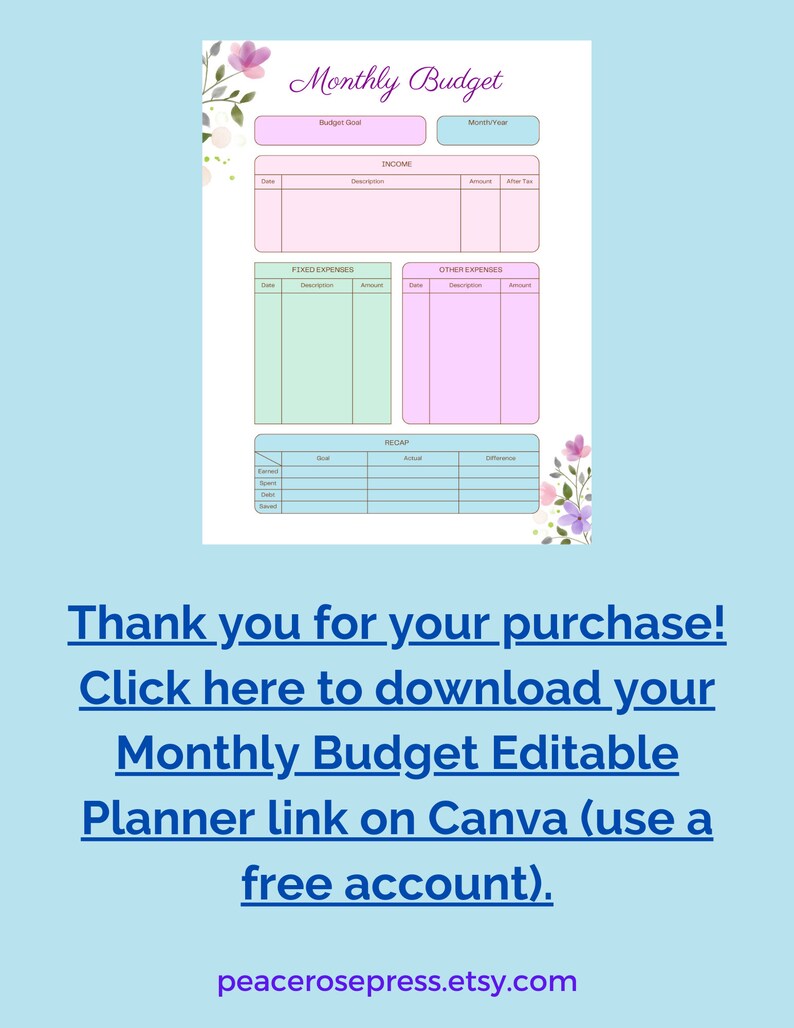 Monthly Budget Planner, Editable Canva Template and Printable PDF ...