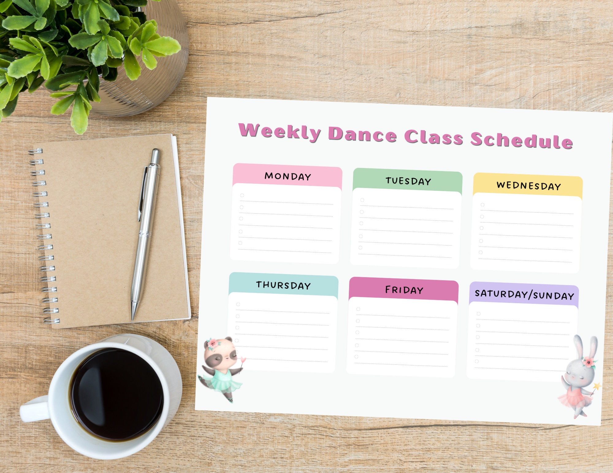 Weekly Dance Class Schedule Template, Digital Printable, Ballet Tap ...