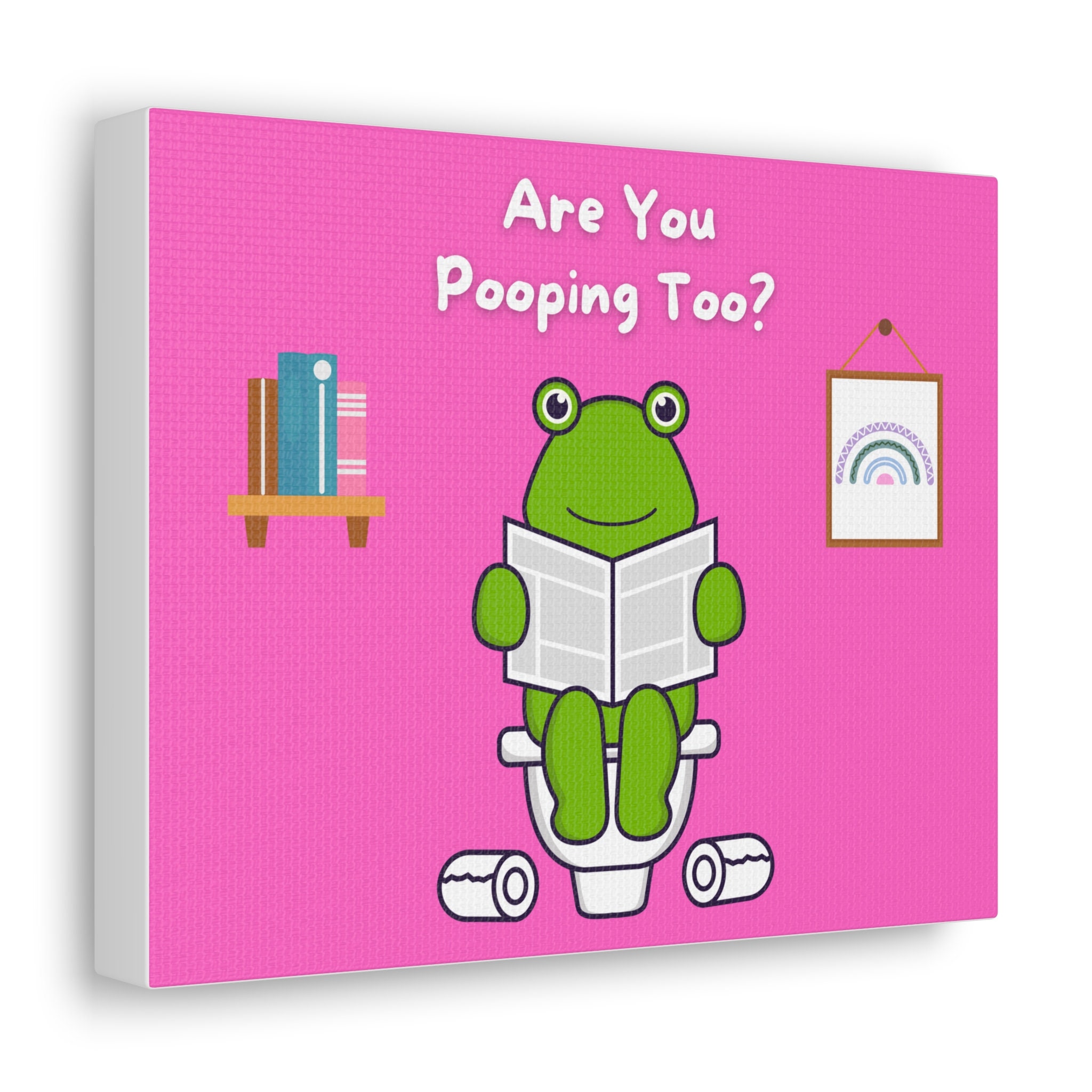Funny Frog Pooping Canvas Wall Art, Bathroom Frog Gallery Wraps, Loo ...