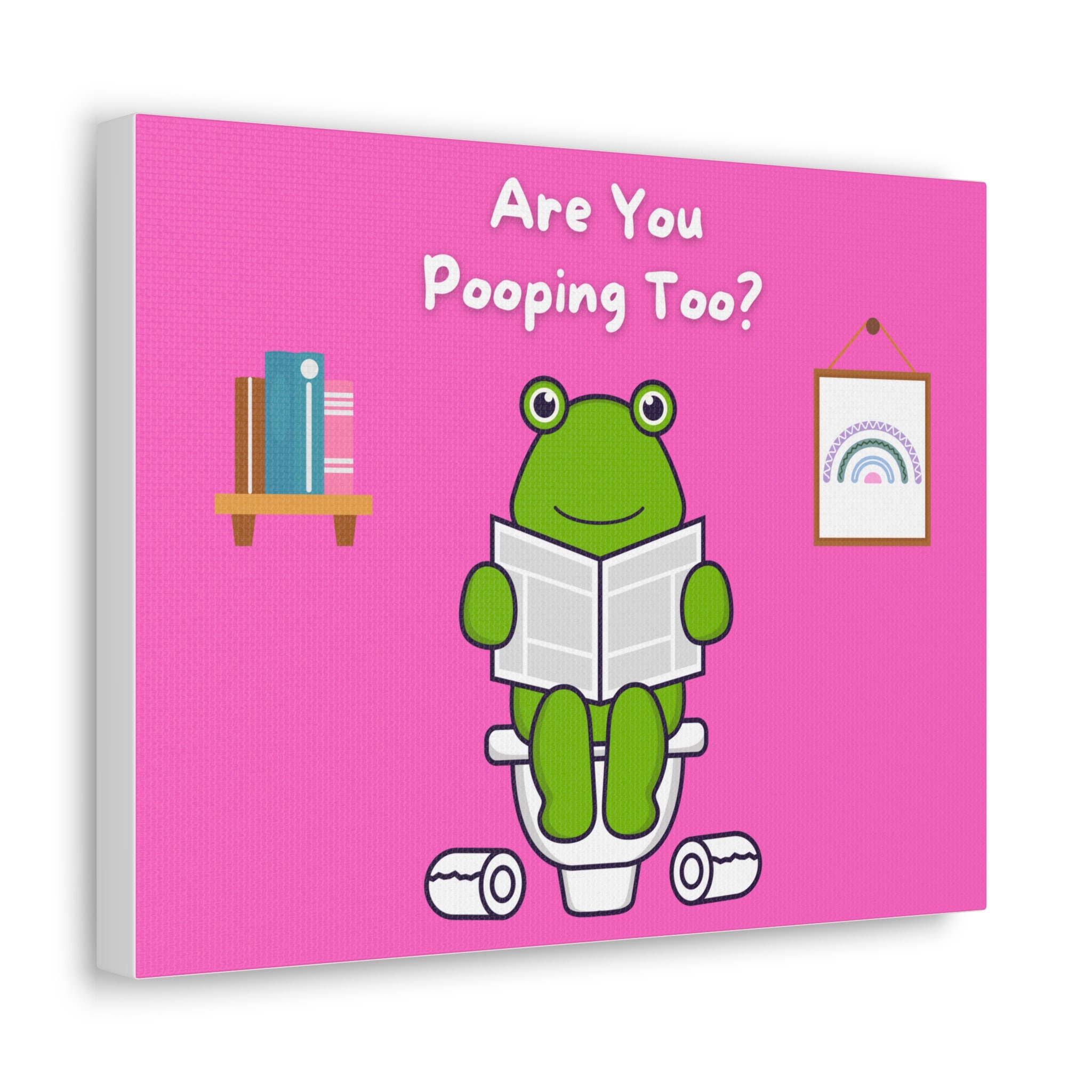 Funny Frog Pooping Canvas Wall Art, Bathroom Frog Gallery Wraps, Loo ...